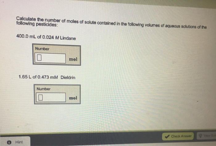 Solved Calculate The Number Of Moles Of Solute Contained In