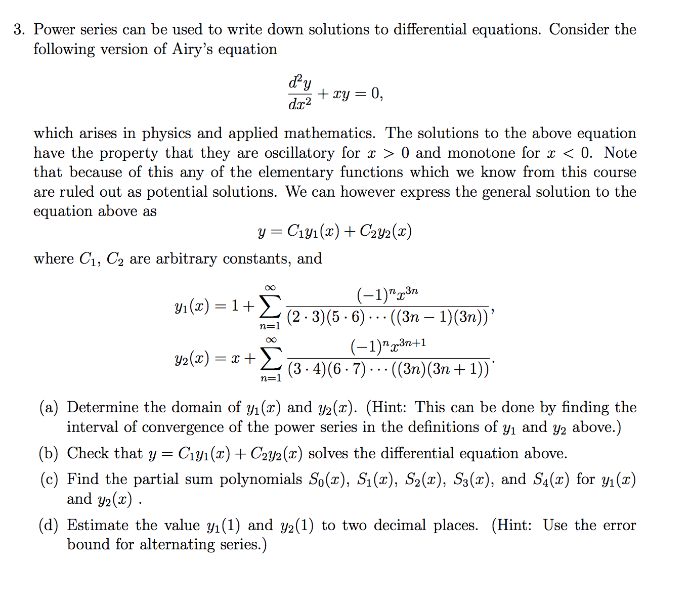 Solved 3. Power series can be used to write down solutions | Chegg.com