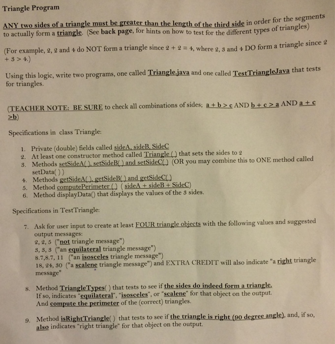 Solved Triangle Program ANY two sides of a triangle must be | Chegg.com