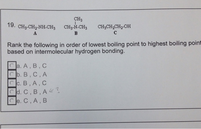 Solved Rank the following in order of lowest boiling point | Chegg.com