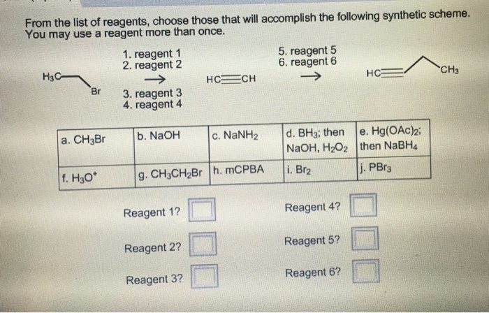 Solved From the list of reagents, choose those that will | Chegg.com