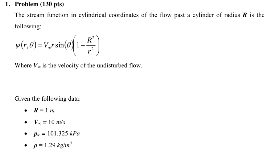 Solved 1. Problem The stream function in cylindrical | Chegg.com