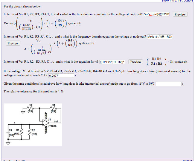 Solved In terms of V_0, R1, R2, R3, R4 C1, t, and s what is | Chegg.com