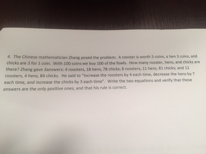 Solved The Chinese mathematician Zhang posed the problem: A | Chegg.com