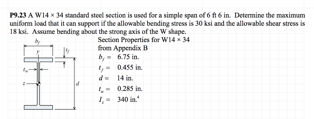 Solved P9.23 A W14 × 34 standard steel section is used for a | Chegg.com