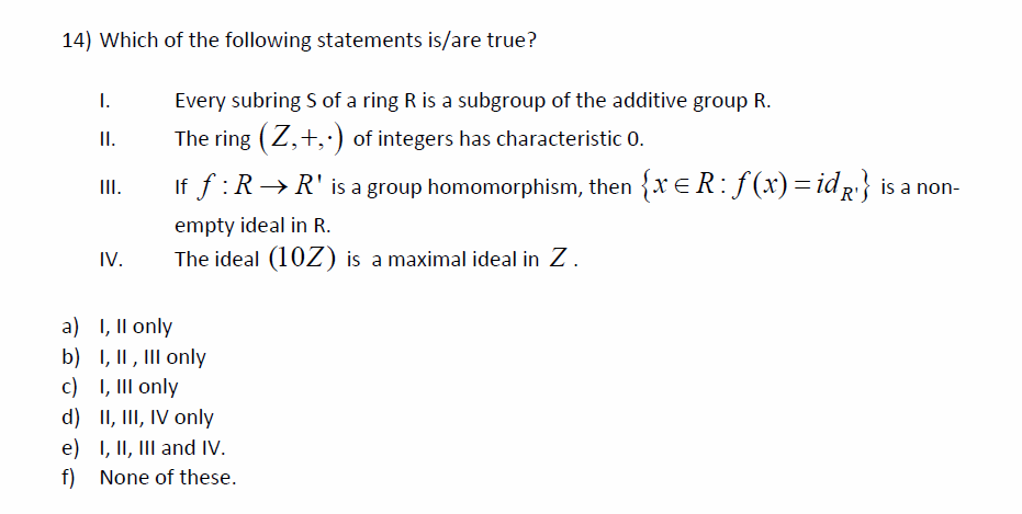 Solved Which of the following statements is/are true? l. | Chegg.com
