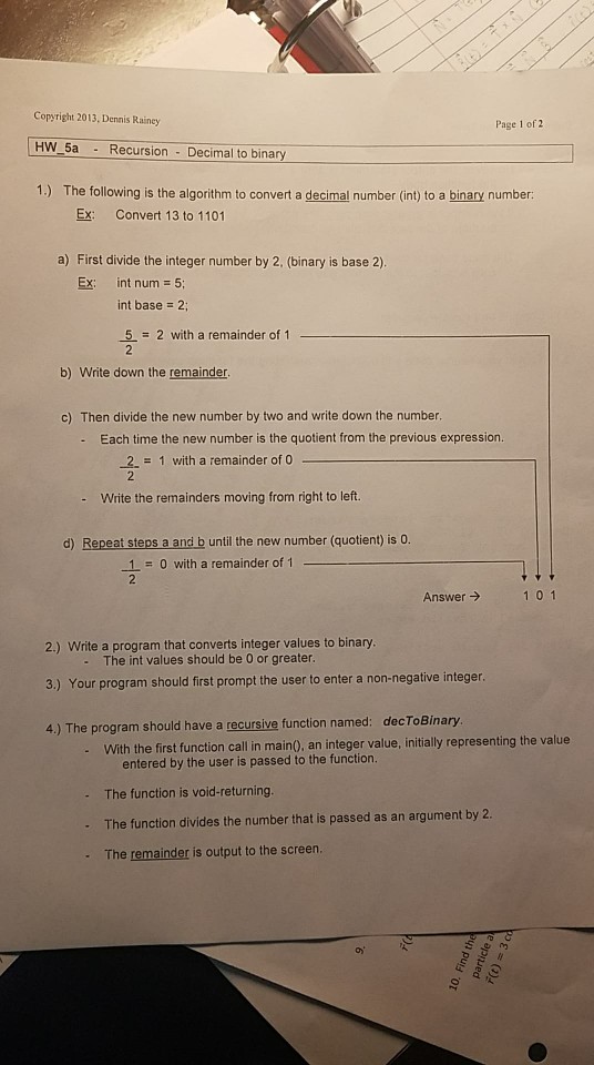 Solved Copyright 2013, Dennis Rainey HW 5a-Recursion Decimal | Chegg.com