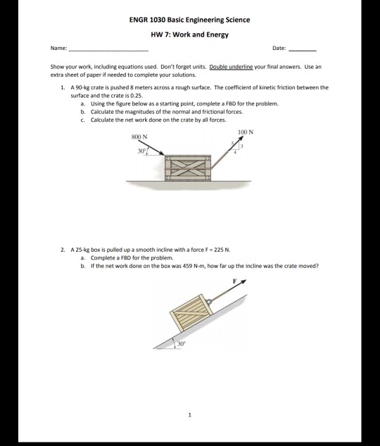 Solved ENGR 1030 Basic Engineering Science HW 7: Work and | Chegg.com