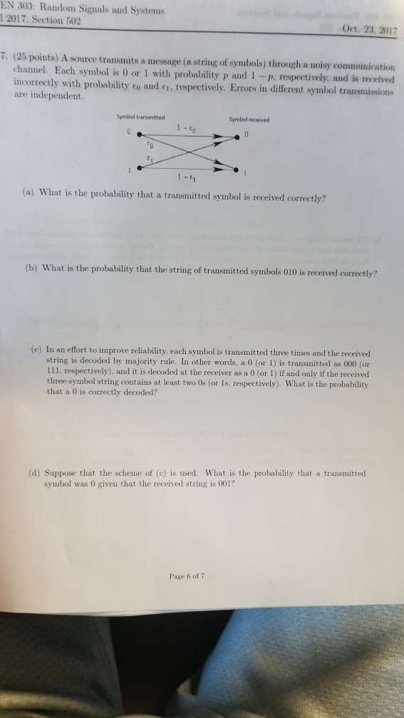 Solved EN 303: Random Signals and Systems 1 2017, Section | Chegg.com