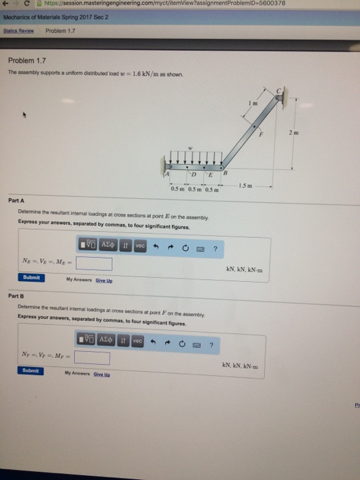 Solved The assembly supports a uniform distributed load w | Chegg.com