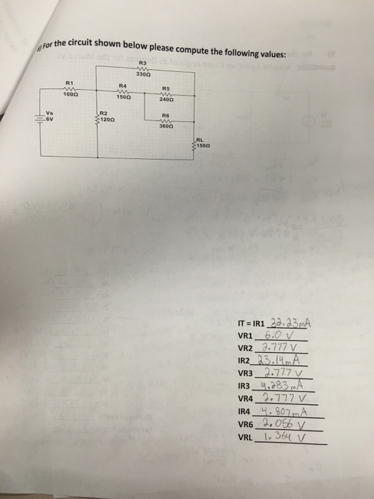 Solved For the circuit shown below please compute the | Chegg.com