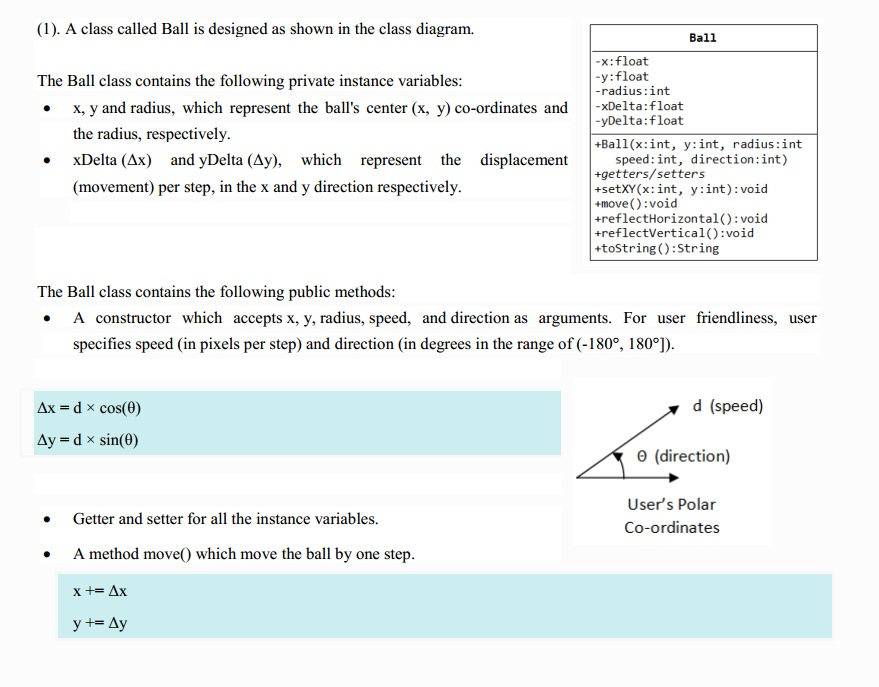 Solved (1). A class called Ball is designed as shown in the | Chegg.com