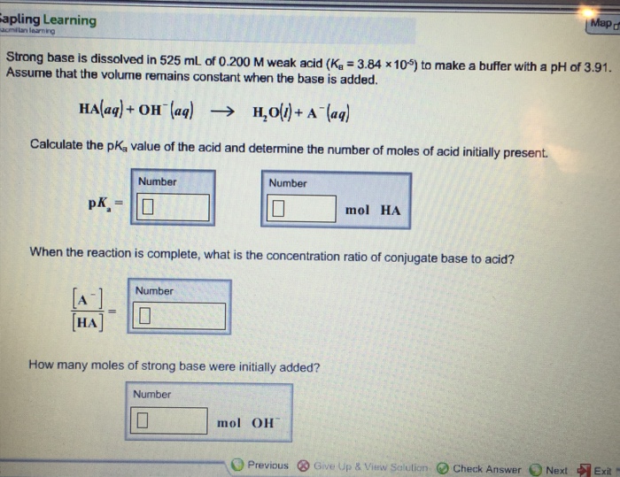 Solved Strong base is dissolved in 525 mL of 0.200 M weak | Chegg.com