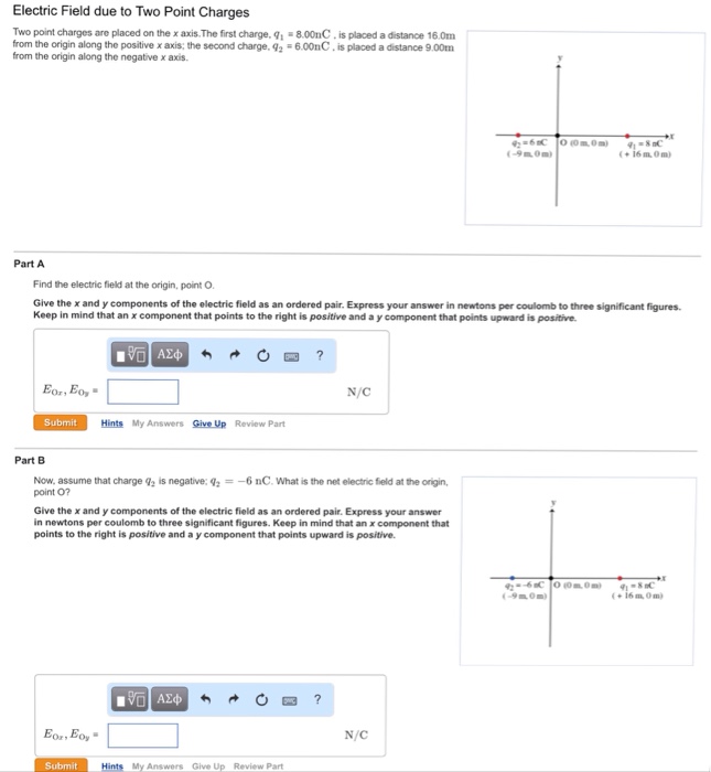 Solved Electric Field due to Two Point Charges Two point | Chegg.com