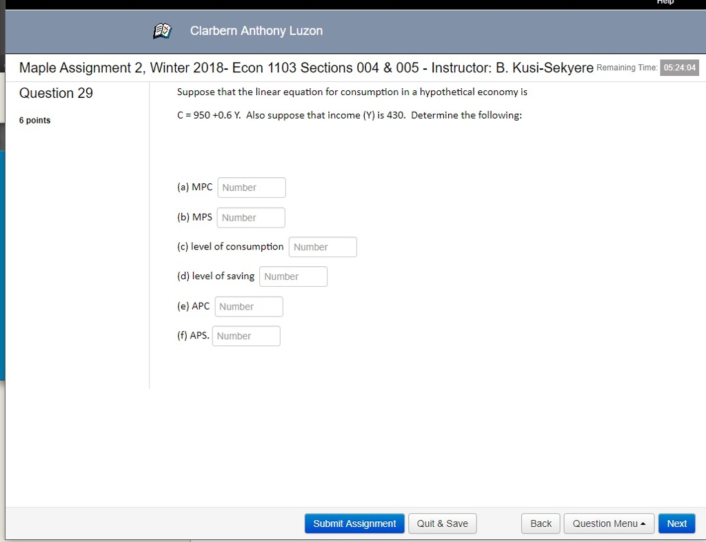 Solved Clarbern Anthony Luzon Maple Assignment 2, Winter | Chegg.com