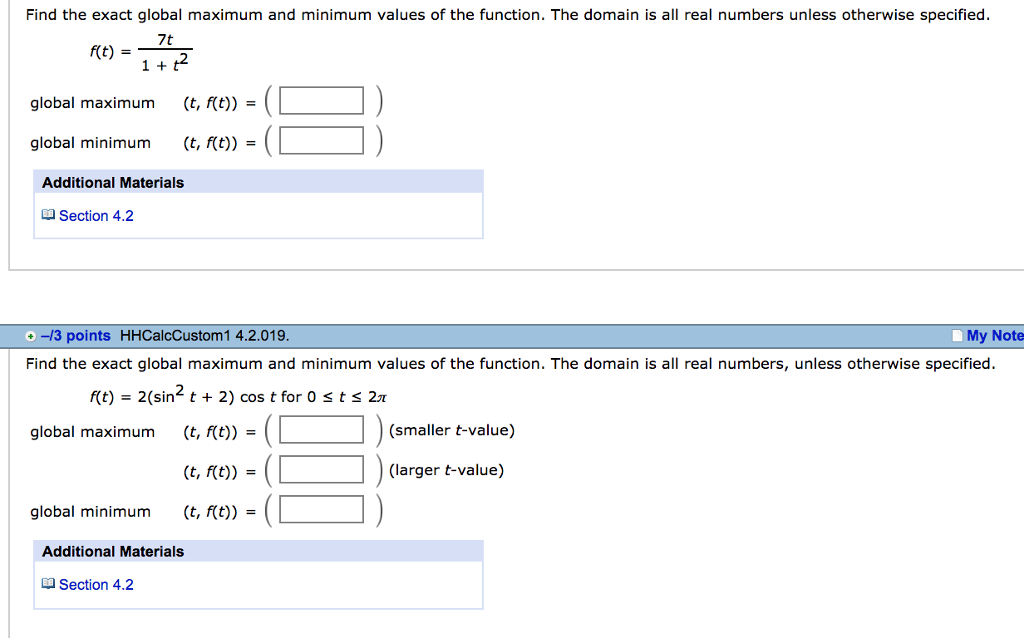 Solved Find the exact global maximum and minimum values of | Chegg.com