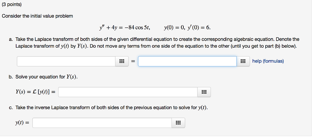 Solved (3 points) Consider the initial value problem y" +4y | Chegg.com