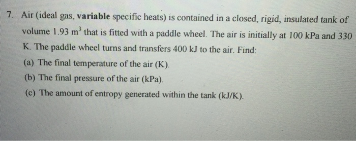 Solved Air (ideal gas, variable specific heats) is contained | Chegg.com