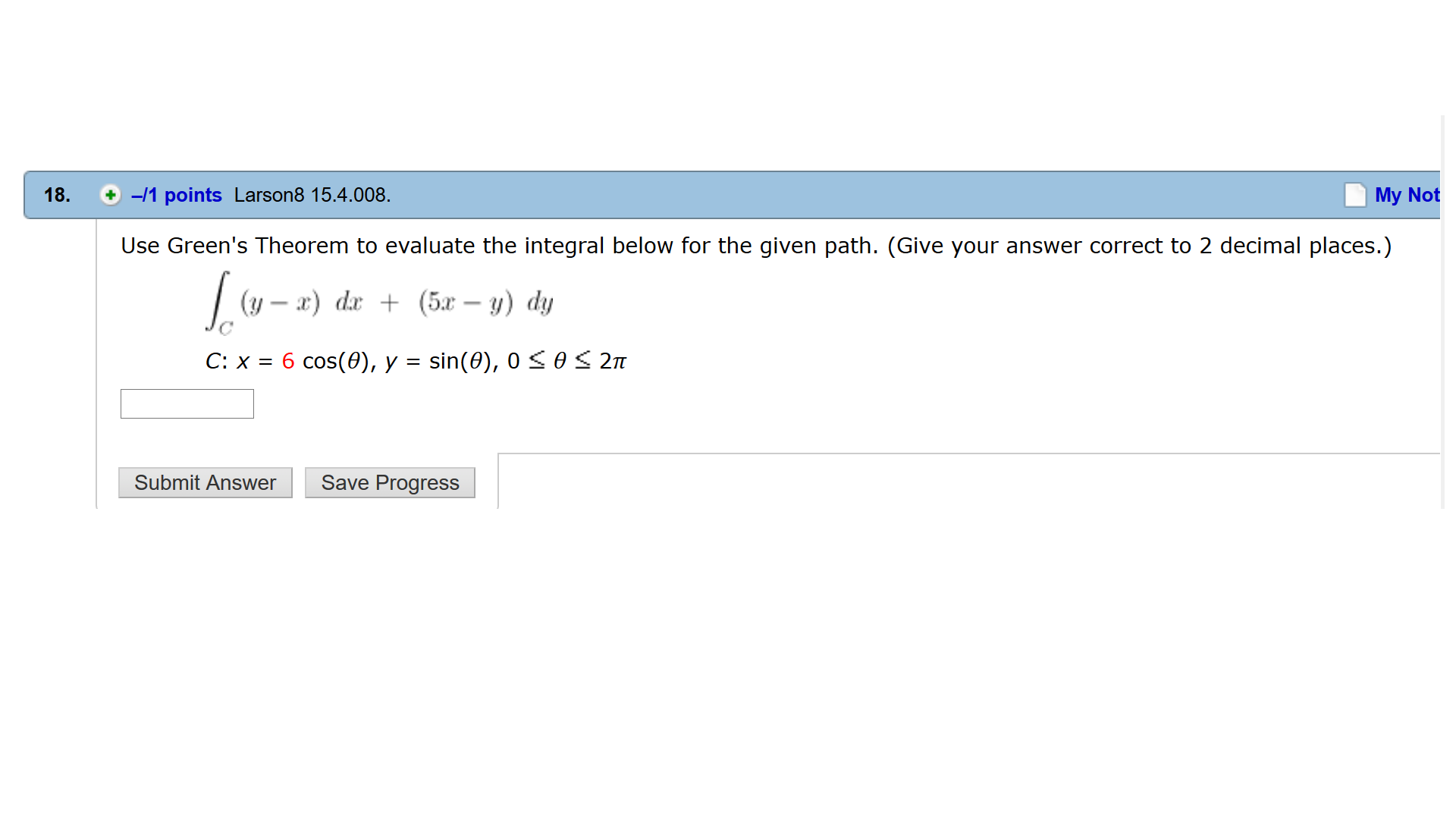 Solved Use Green's Theorem to evaluate the integral below | Chegg.com