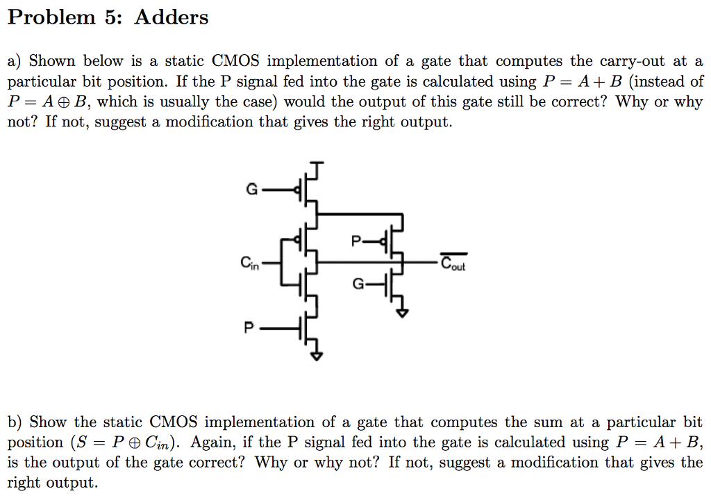 Solved Problem 5: Adders a) Shown below is a static CMOS | Chegg.com