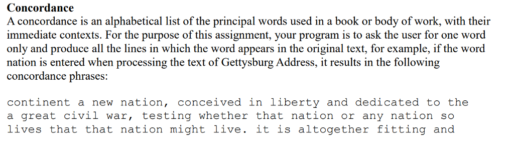 Solved Concordance A concordance is an alphabetical list of | Chegg.com