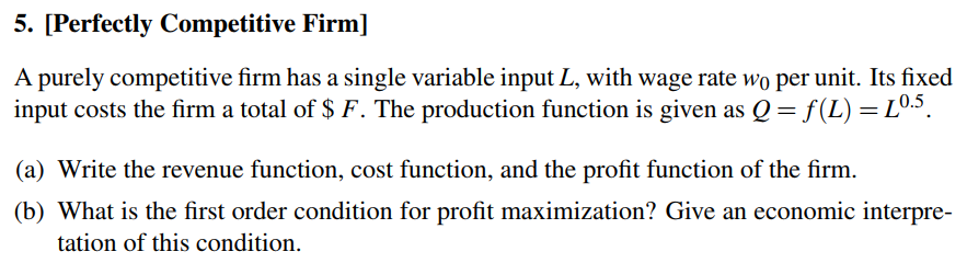 Solved 5. [Perfectly Competitive Firm] A purely competitive | Chegg.com
