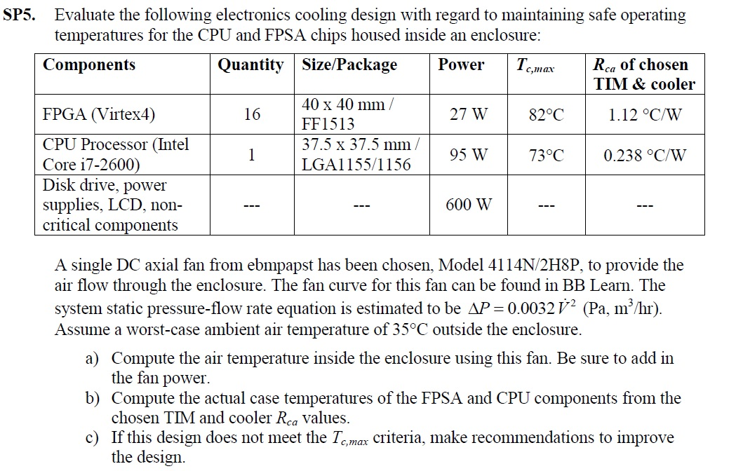 Evaluate The Following Electronics Cooling Design ... | Chegg.com