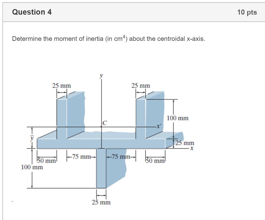 Solved Determine the moment of inertia (in cm4) about the | Chegg.com