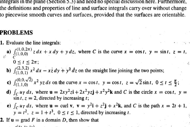 Solved #1 a & bEvaluate the line integral zdx+xdy+ydz where | Chegg.com