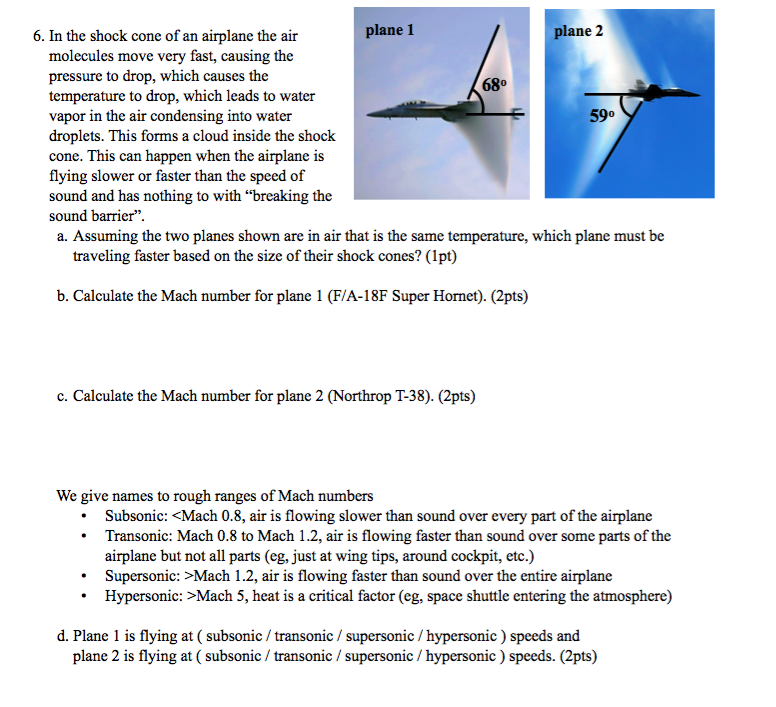 Solved In the shock cone of an airplane the air molecules | Chegg.com