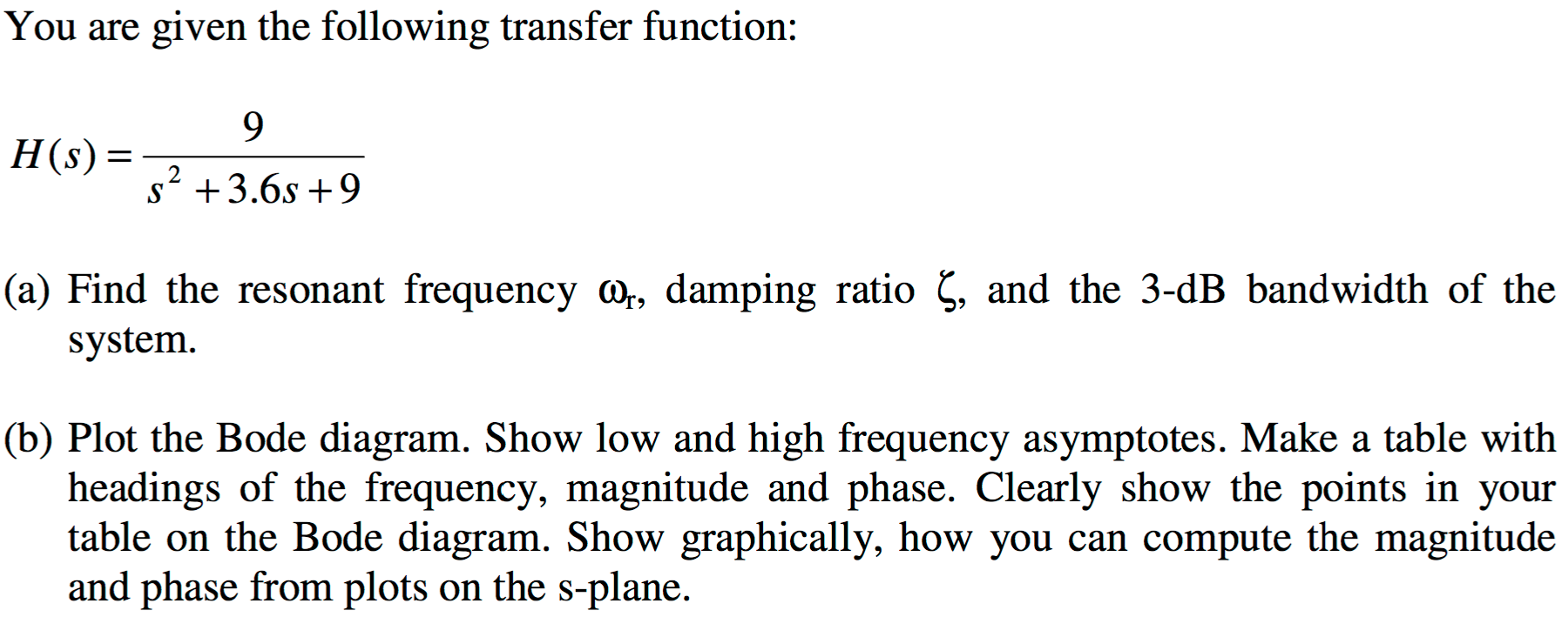 Solved You are given the following transfer function: H(s) | Chegg.com