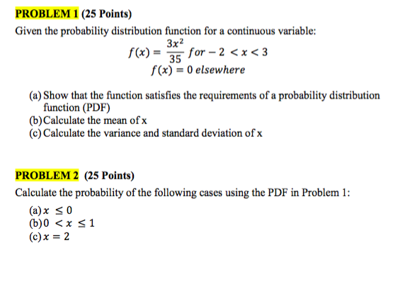 Solved Given the probability distribution function for a | Chegg.com