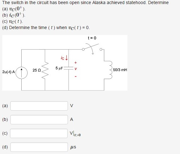 Solved The switch in the circuit has been open since Alaska | Chegg.com