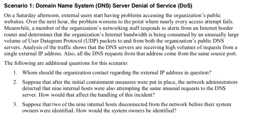 Solved Scenario 1: Domain Name System (DNS) Server Denial of | Chegg.com