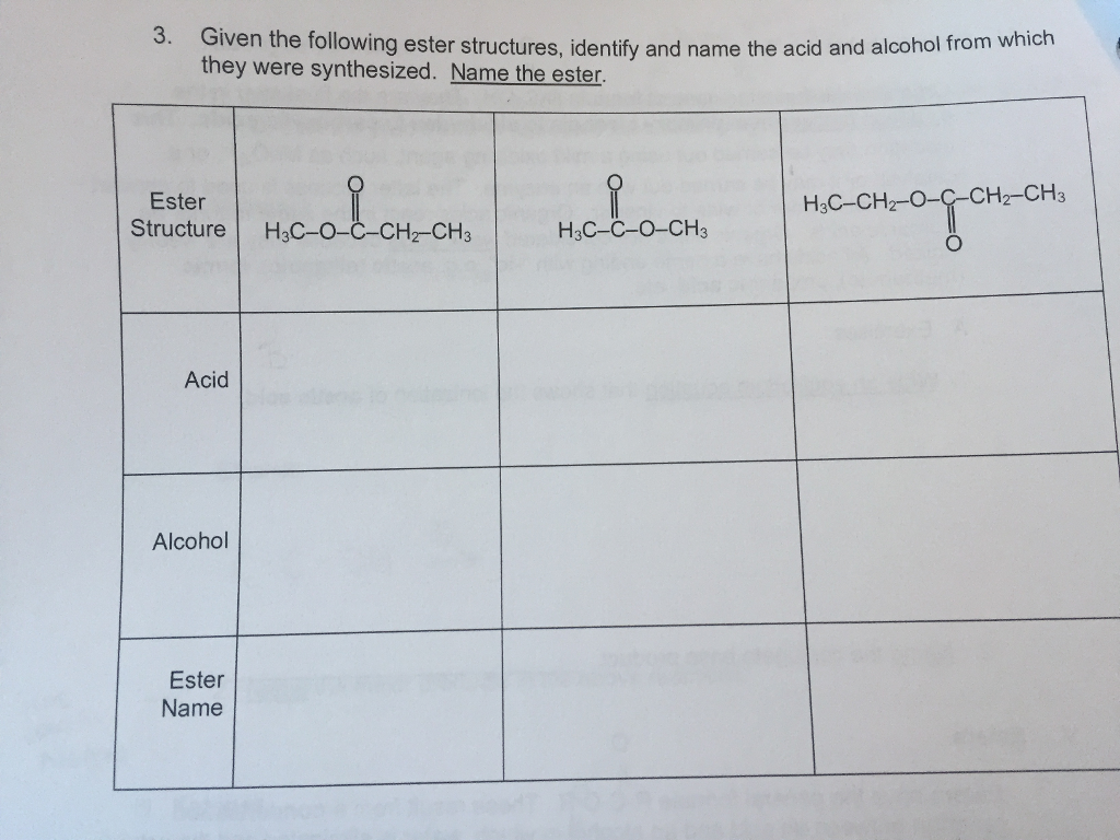 Solved Given the following ester structures, identify and | Chegg.com