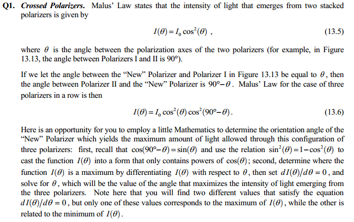 Malus' Law states that the intensity of light that | Chegg.com