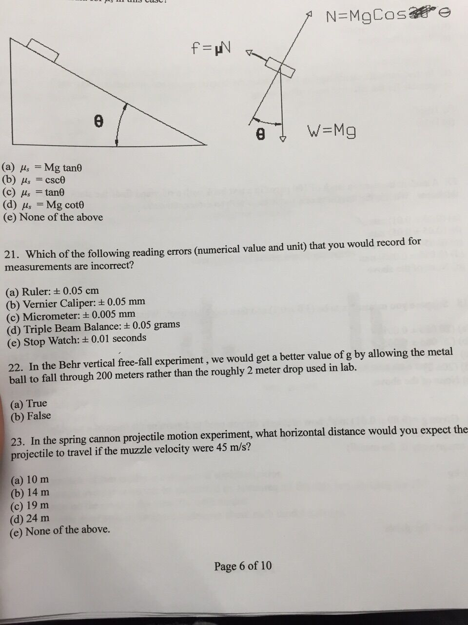 Solved mu _s = Mg tan theta mu _s = csc theta mu_s = tan | Chegg.com