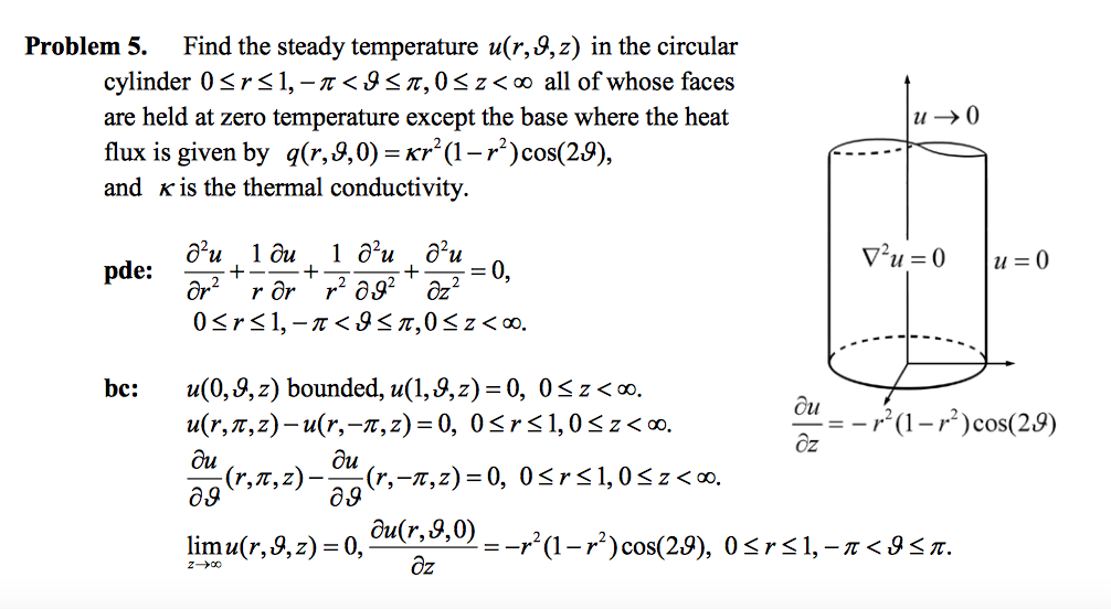 Find the steady temperature u(r, , z) in the circular | Chegg.com