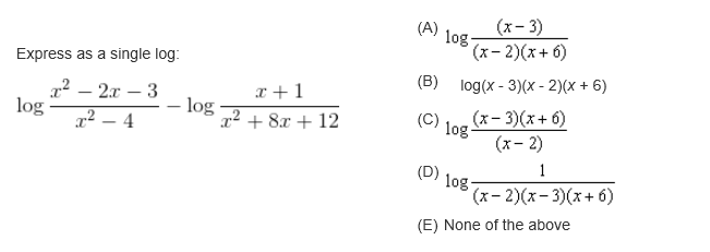 Solved Express as a single log: log x^2 - 2x - 3/x^2 - 4 - | Chegg.com