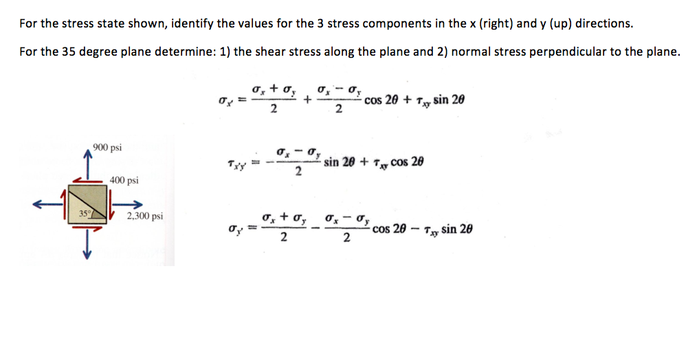 Solved For the stress state shown, identify the values for | Chegg.com