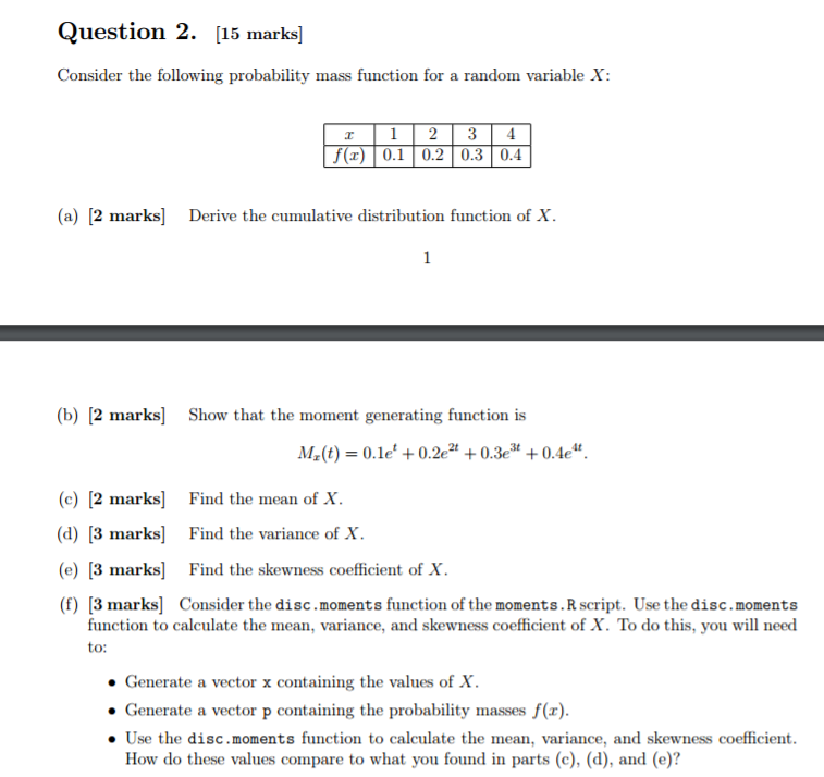 Solved Consider the following probability mass function for | Chegg.com