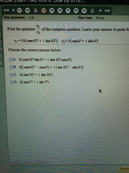 Solved Find the quotient z1/z2 of the complex numbers. Leave | Chegg.com