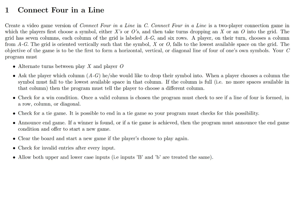 1 Connect Four in a Line Create a video game version | Chegg.com