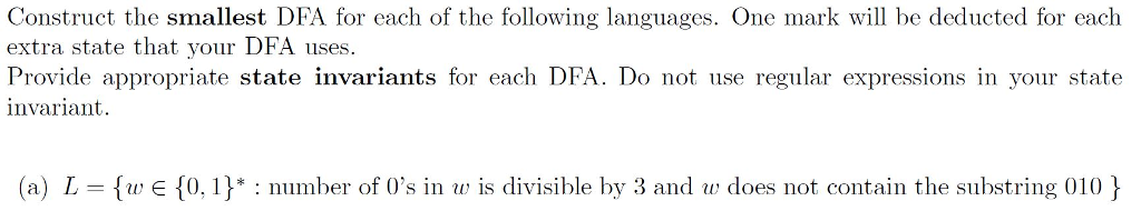 Solved Construct the smallest DFA for each of the following | Chegg.com