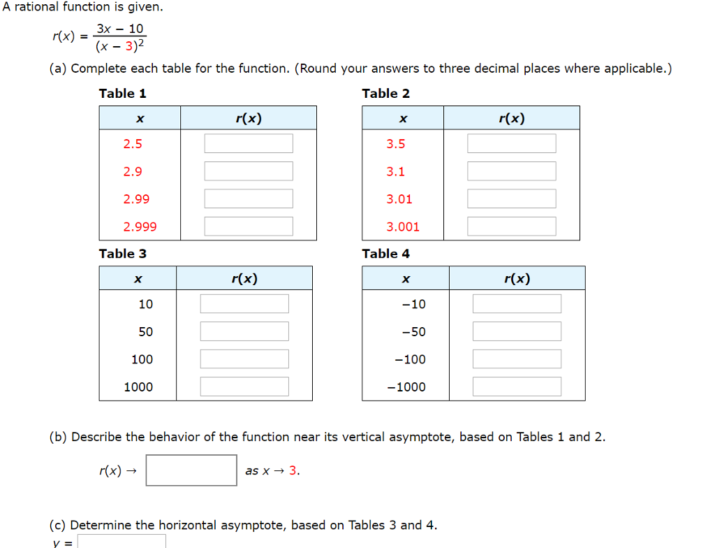Solved A Rational Function Is Given 3x 10 R X X 3 2