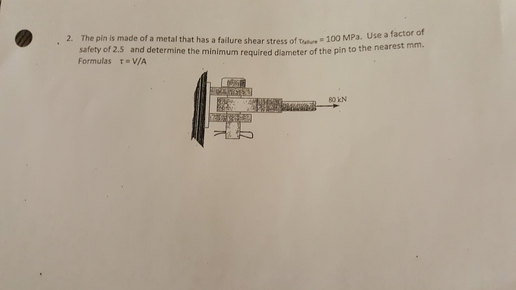 Solved 2. The pin is made of a metal that has a failure | Chegg.com
