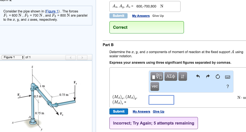 Solved Consider the pipe shown in (Figure 1). = The forces | Chegg.com