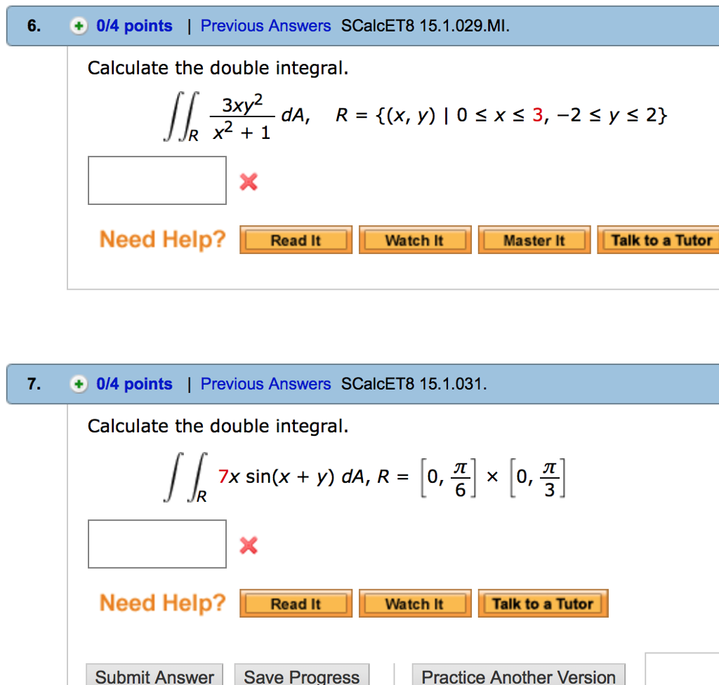 Solved 6. +0/4 points Previous Answers SCalcET8 15.1.029.MI. | Chegg.com