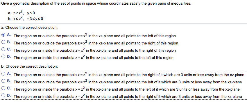 Solved Give a geometric description of the set of points in | Chegg.com