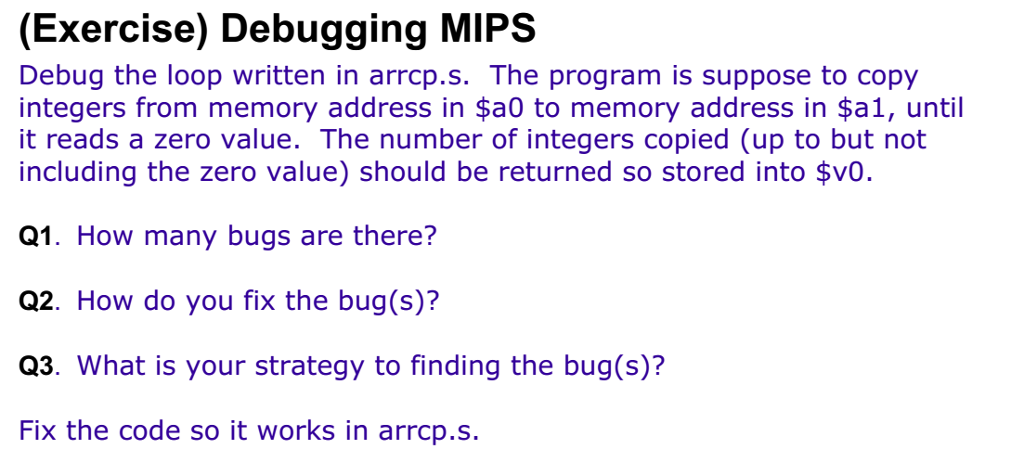Solved (Exercise) Debugging MIPS Debug the loop written in | Chegg.com